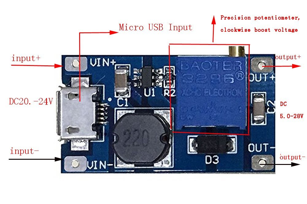 LM-2577 DC-DC 可調式升壓模組 2A 輸出 寬壓輸入2/24V升 5/9/12/28V - 台灣智能感測科技