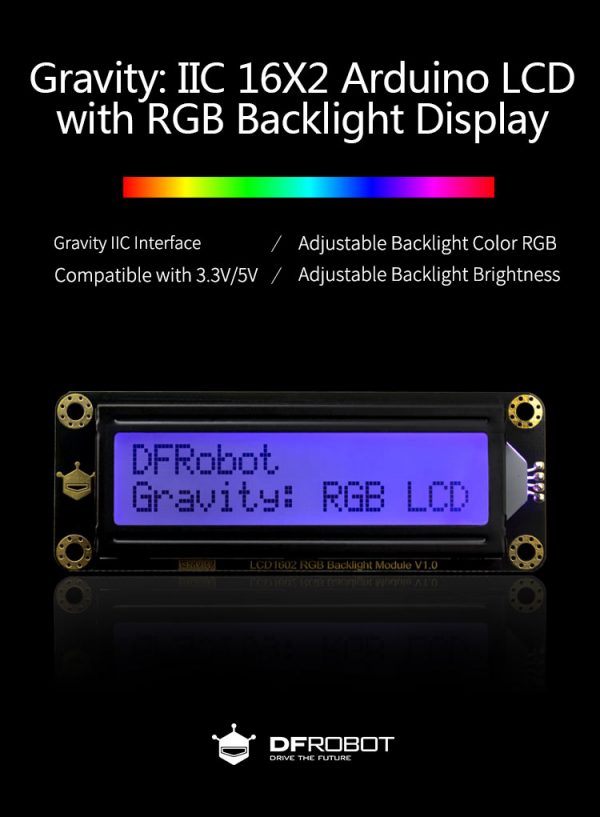 Gravity: I2C LCD1602 RGB彩色背光液晶屏 DFRobot 原裝進口 - 台灣智能感測科技