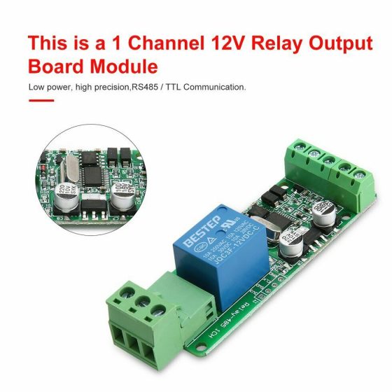 Modbus RTU RS485 1路 12V 繼電器模組1路輸入 帶光耦隔離 支援 Arduino, PC, 樹梅派, PLC 通訊 - 台灣智能感測科技